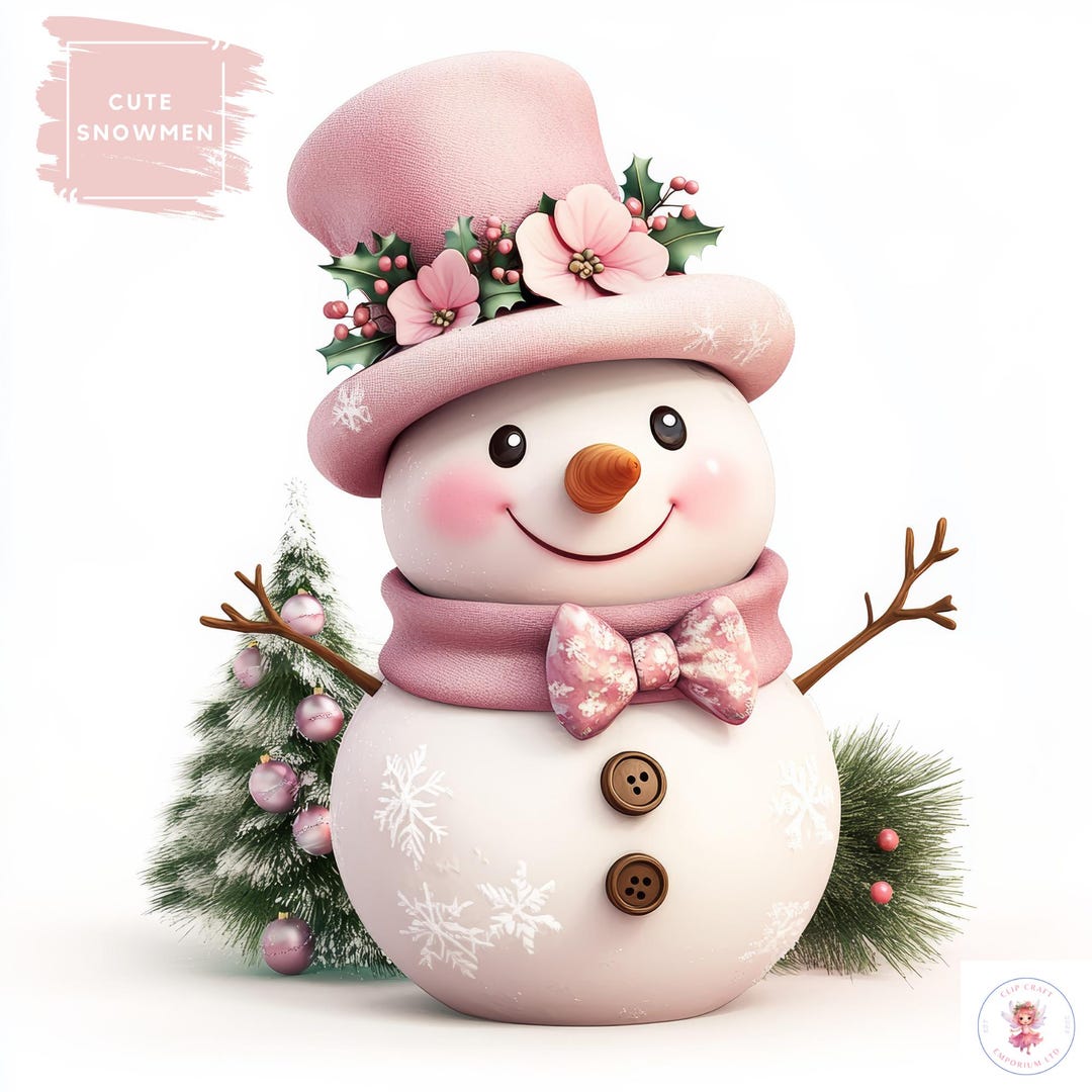 15 Pink Snowmen Clipart 300 DPI Jpeg Pink Snowman Png Cute Snowman Png ...