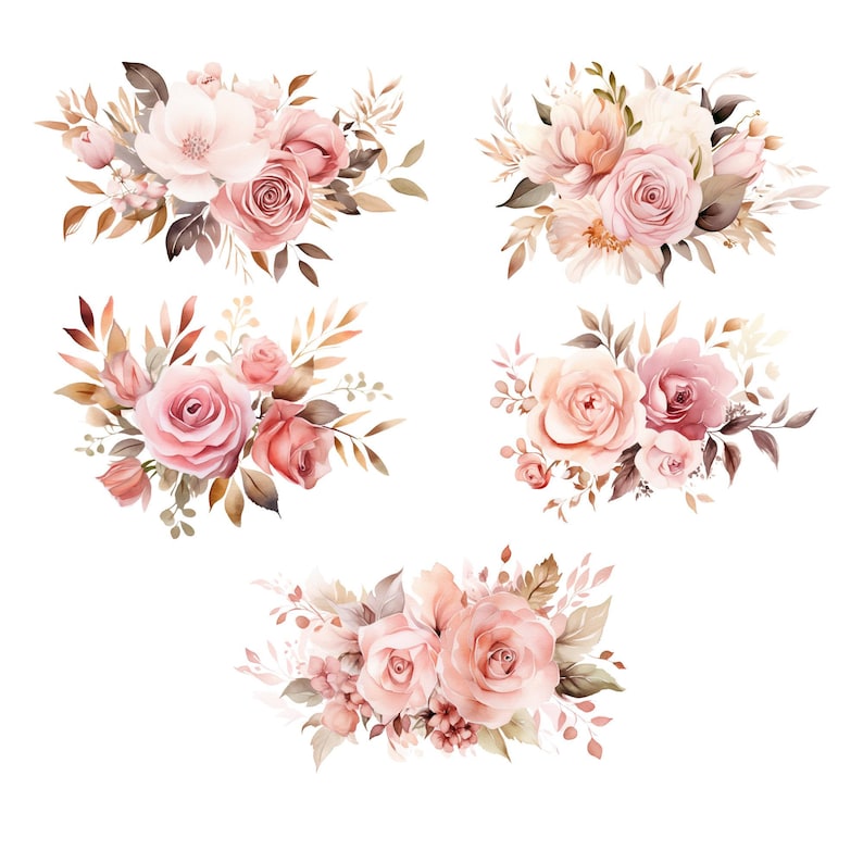 Blush Pink & Rose Gold Floral Clipart: Wedding Invitation Flowers ...