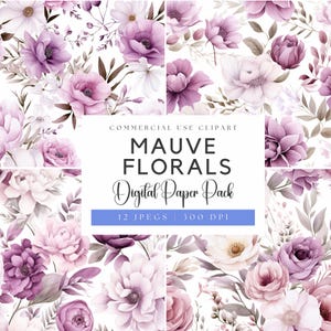 Watercolor Mauve Floral Digital Papers | Purple Flowers | Wedding ...