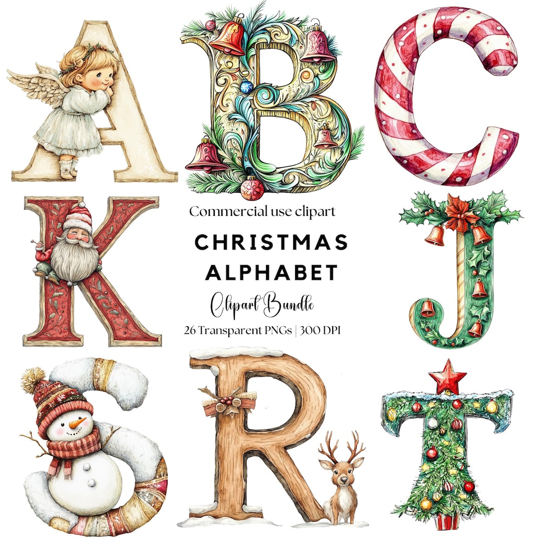 Christmas Alphabet Clipart | Watercolor Letters | Christmas Letter Png ...