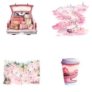 Watercolor Pink Road Trip Girl Clipart | Summer Vacation | Girls ...
