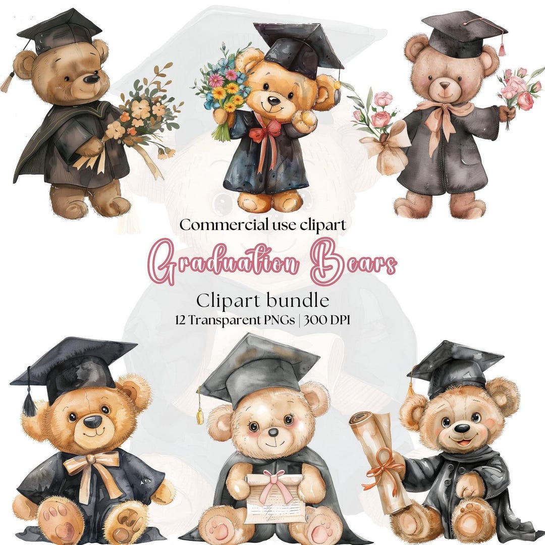 Cute Graduation Bears Clipart | Graduate Bear PNG | Diploma Bear ...