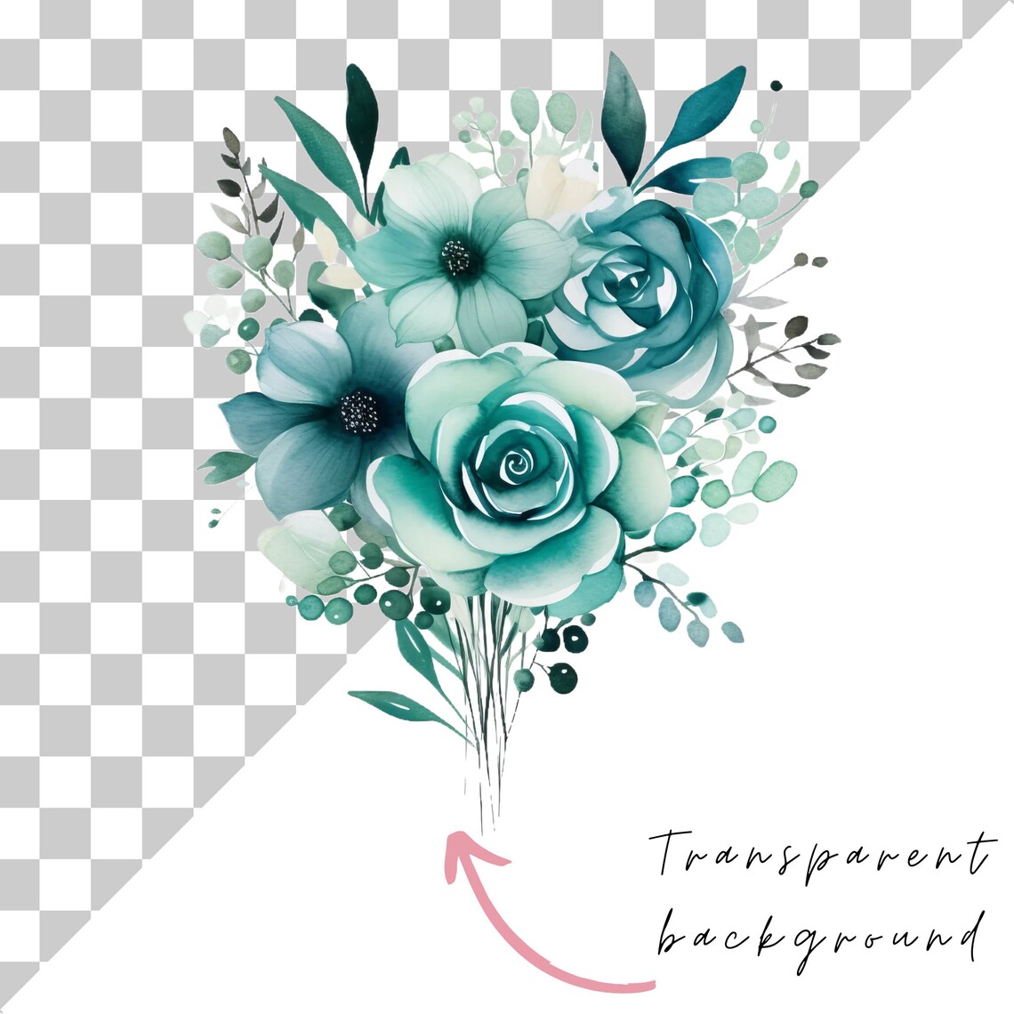 Teal Floral Clipart Teal Flowers Png Blue Floral Wedding Invitation ...