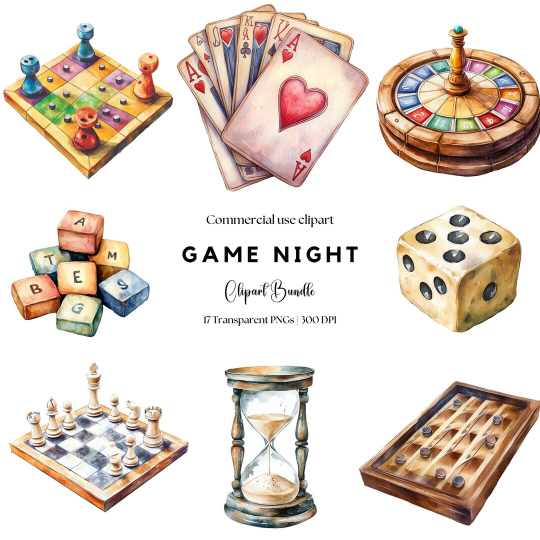 Game Night Clipart | Card Game | Board Games | Game Controller | Party Games | Chess ...