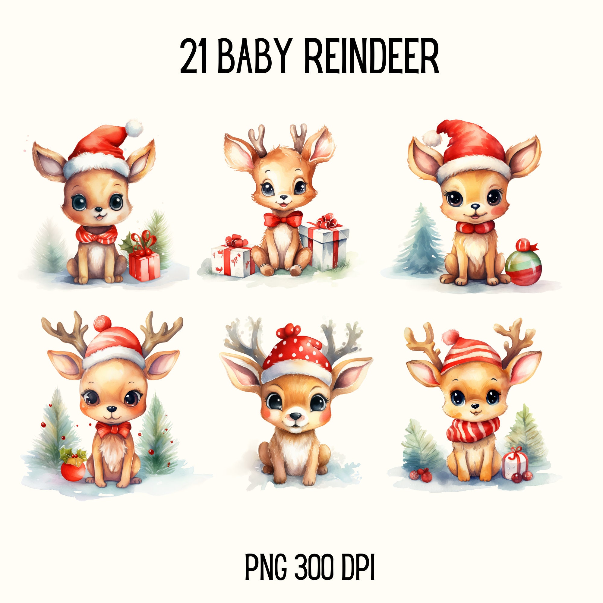 Cute Watercolor Christmas Reindeer Clipart Winter Holidays - Etsy