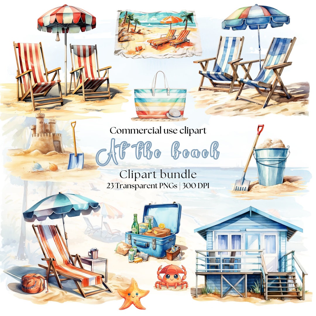 Watercolor at the Beach Clipart | Vacation | Ocean | Travel | Summer ...