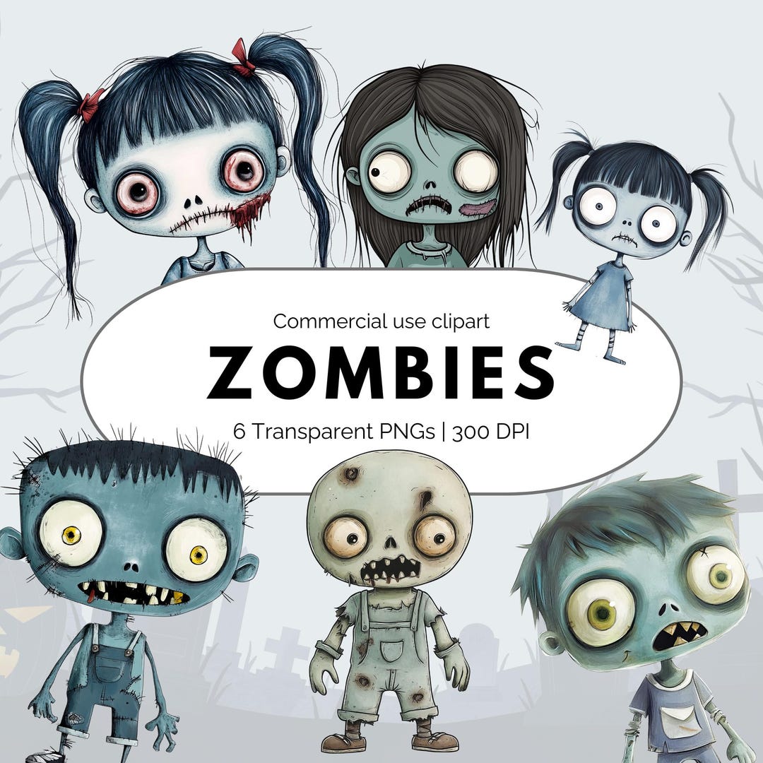 Watercolor Zombie Clipart: Spooky Halloween PNG Images (digital ...
