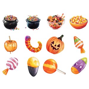 Halloween Candy Clipart: Gummy Worms, Lollipops, Candy Corn (PNG ...