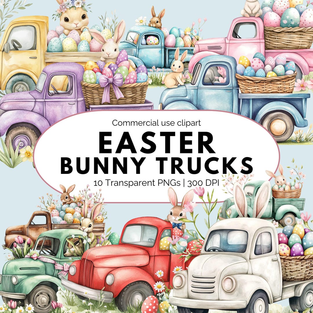 Easter Bunny Truck Clipart Bundle – Watercolor Bunny Truck PNG With ...