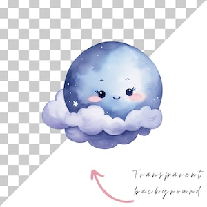 Watercolor Moon Star and Clouds Clipart | Cute Kawaii Star | Pastel ...