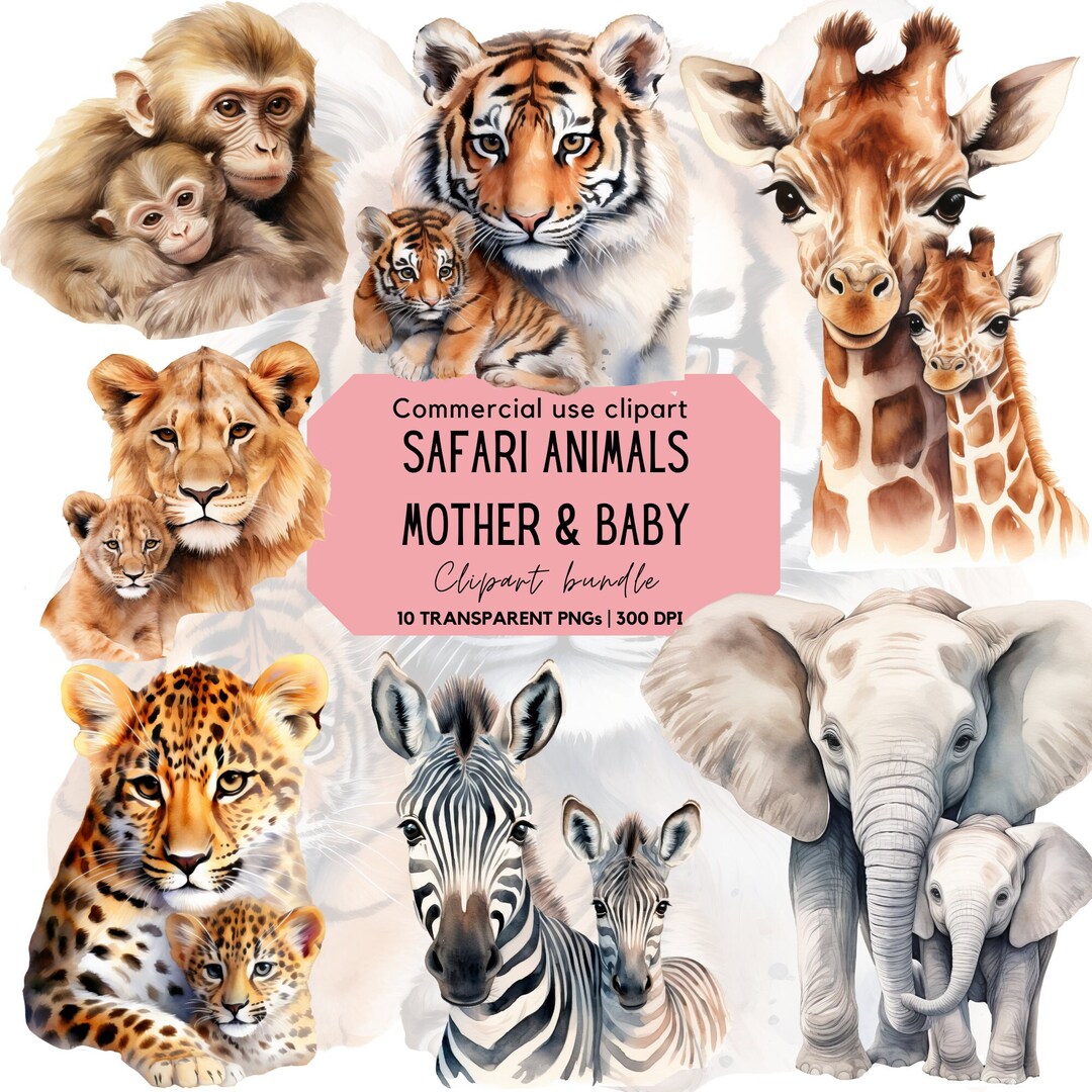 Mother & Baby Safari Animals Clipart Safari Baby Shower Safari Nursery ...