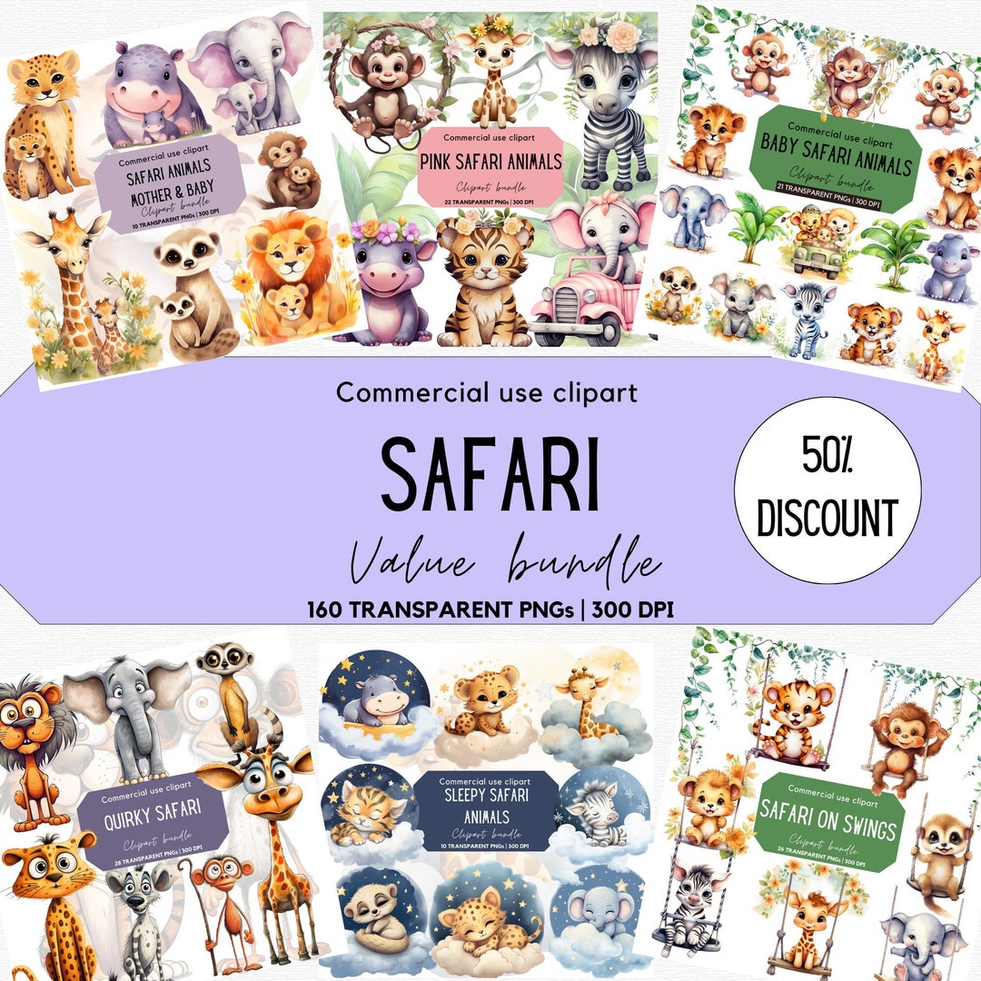 Watercolor Baby Safari Animals Clipart Value Bundle Jungle Clipart Baby ...