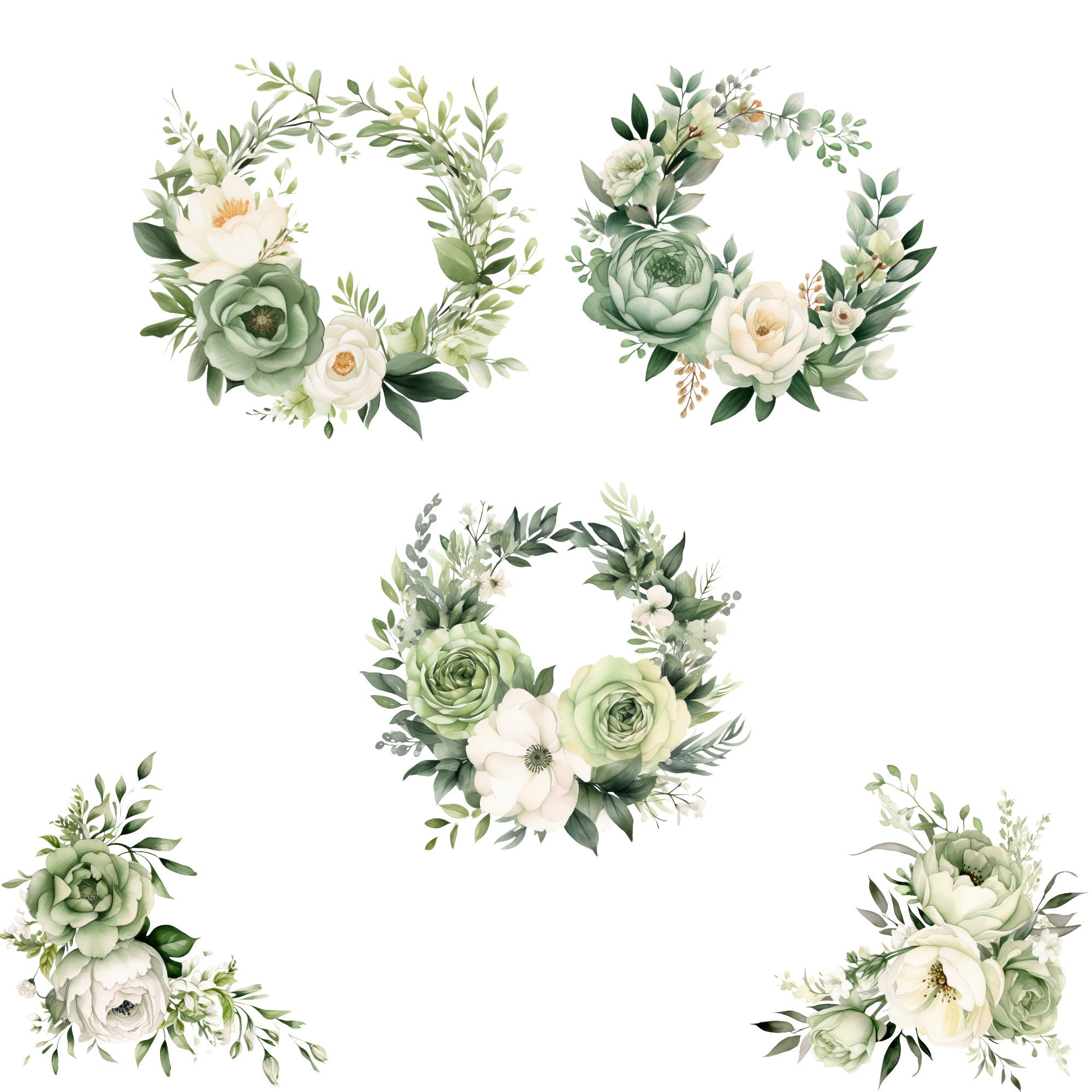 Watercolor Sage Green Floral Clipart Greenery Botanical Sage Green ...