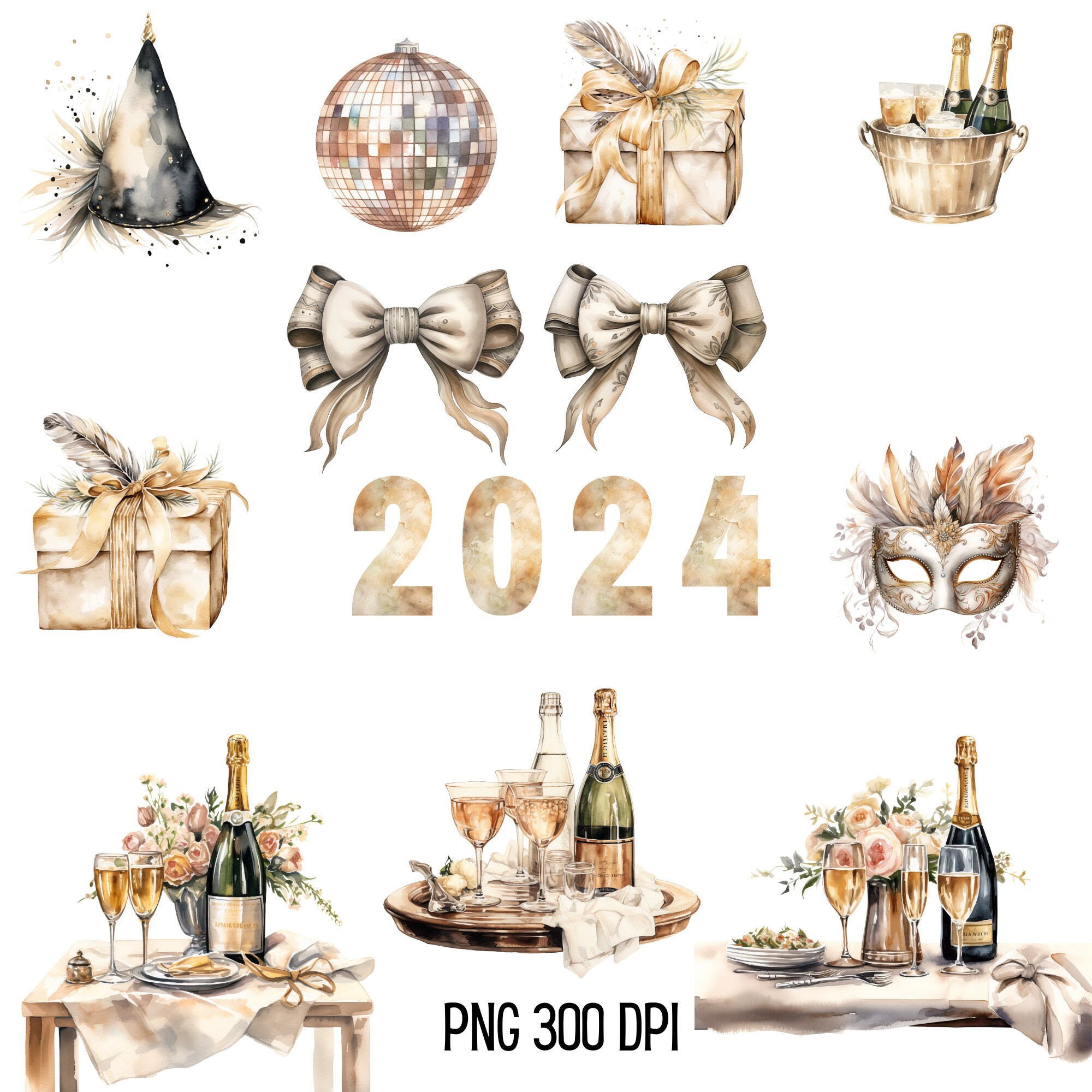 Watercolor Boho New Years Eve Clipart Cosy New Years Eve Happy New Year ...