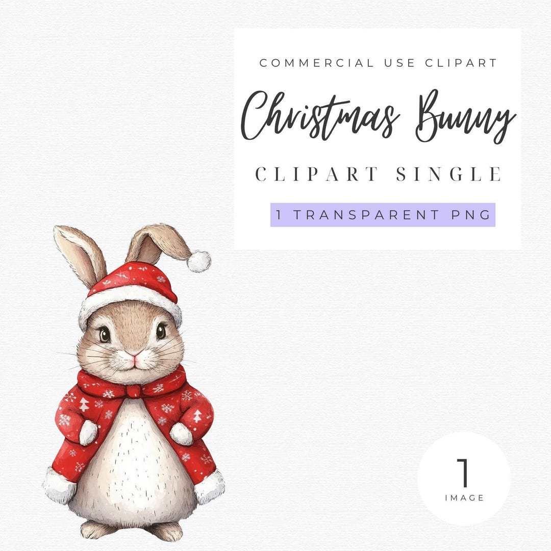 Watercolor Christmas Bunny Clipart: Festive Holiday PNG (digital ...