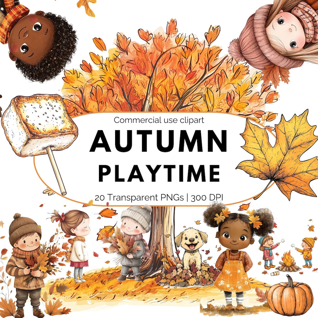 Watercolor Autumn Kids Clipart Bundle, Cute Fall Children PNG, Cozy ...