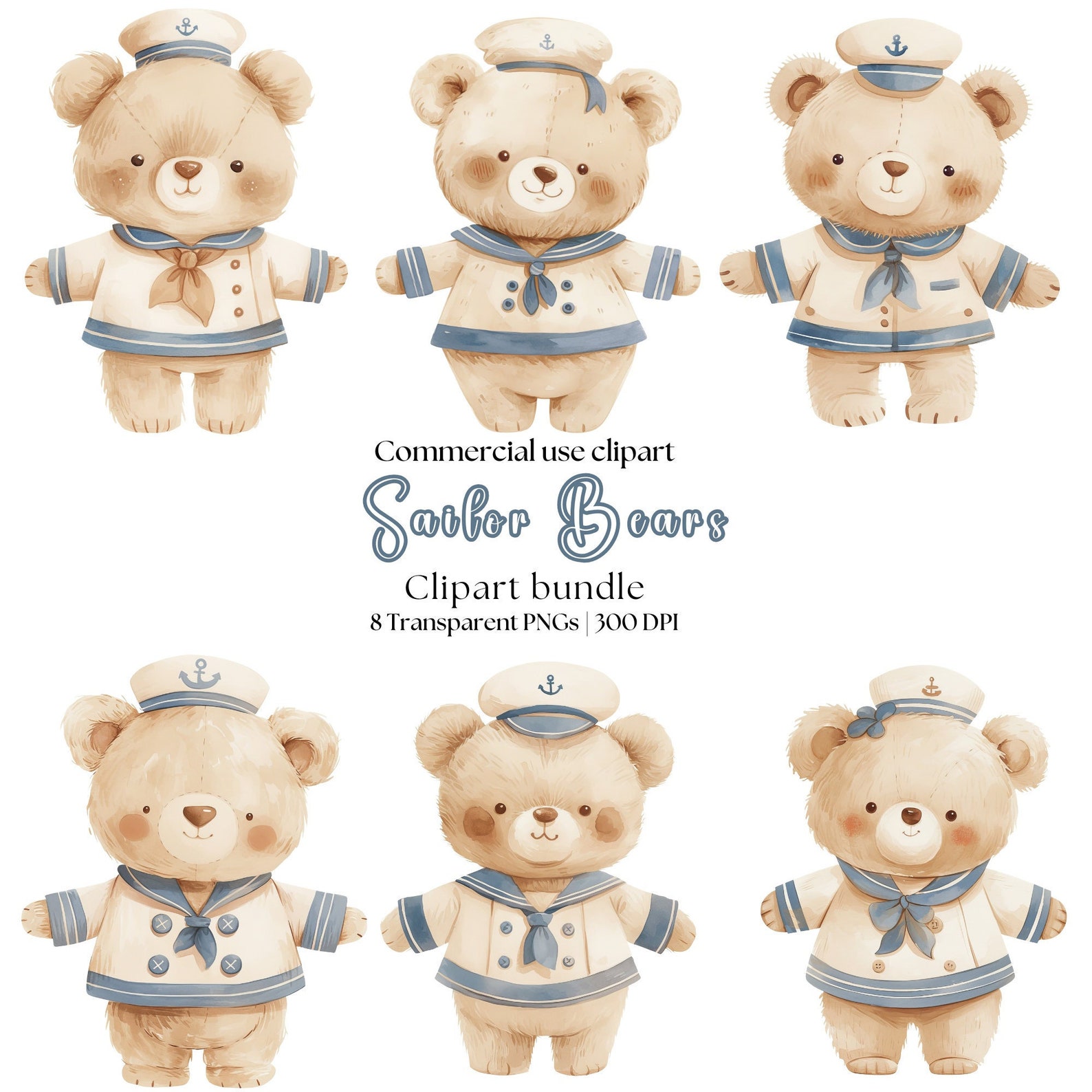 Cute Sailor Bears Clipart Sailor Teddy Bear Sailor Bear Nautical Blue ...