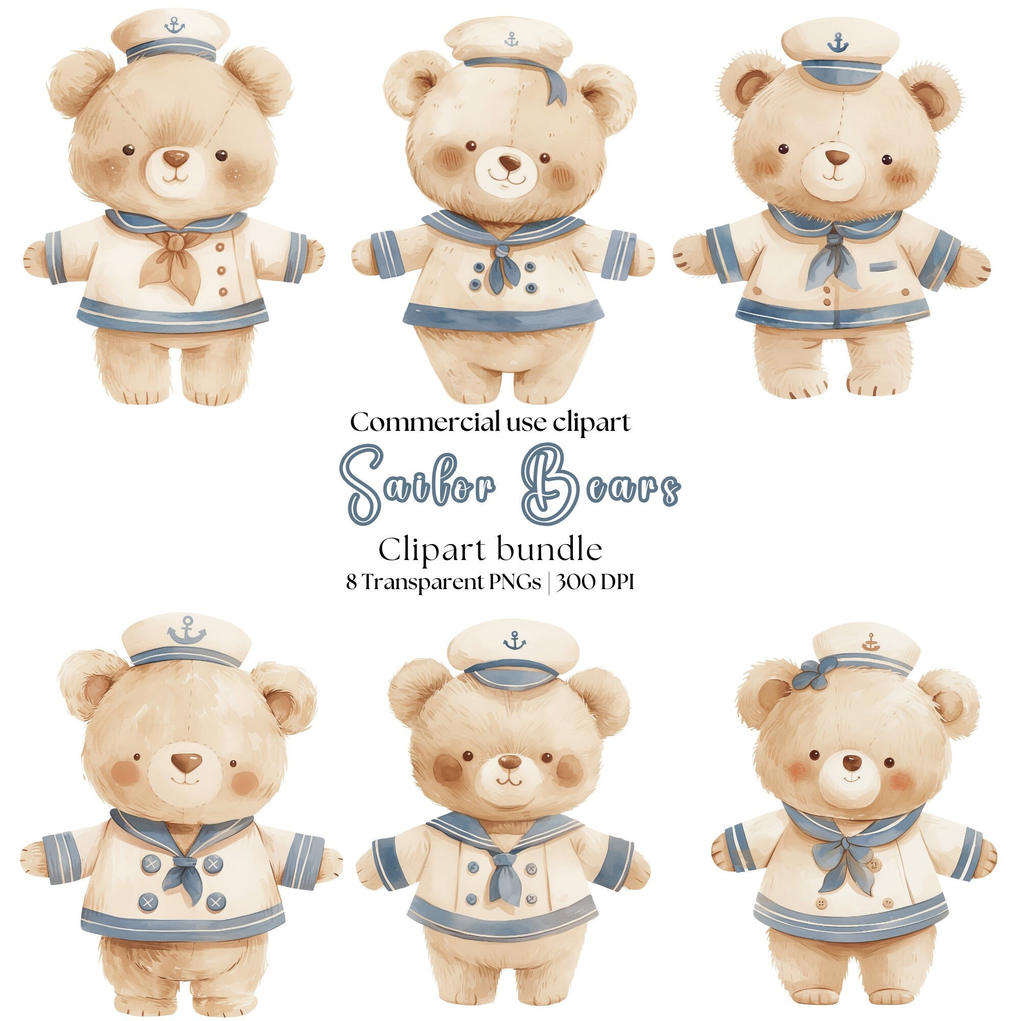 Cute Sailor Bears Clipart Sailor Teddy Bear Sailor Bear Nautical Blue ...