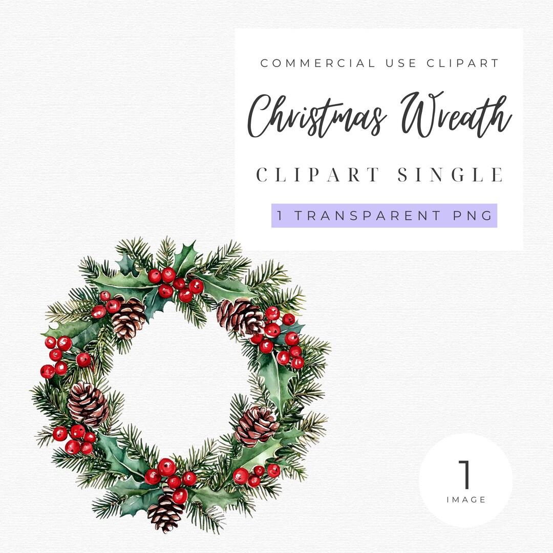 Watercolor Christmas Wreath Clipart Floral Wreath Festive Wreath ...