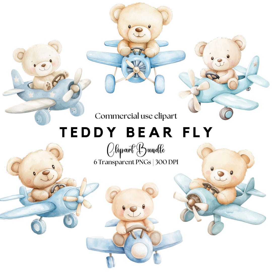 Blue Teddy Bear Fly Clipart | Cute Teddy | Boho Teddy Bear | Nursery ...