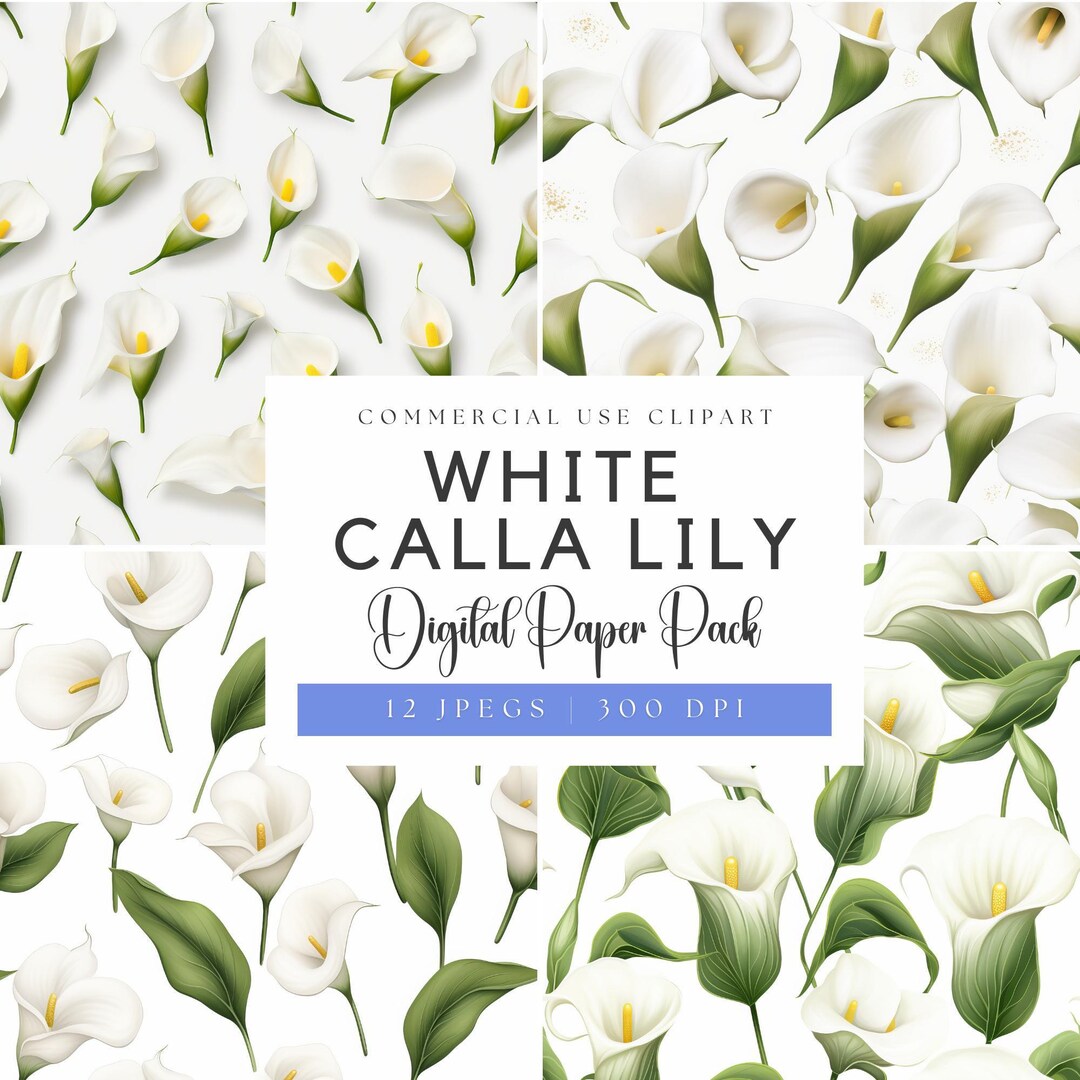 Watercolor White Calla Lily Digital Papers: Floral Wedding Backgrounds ...