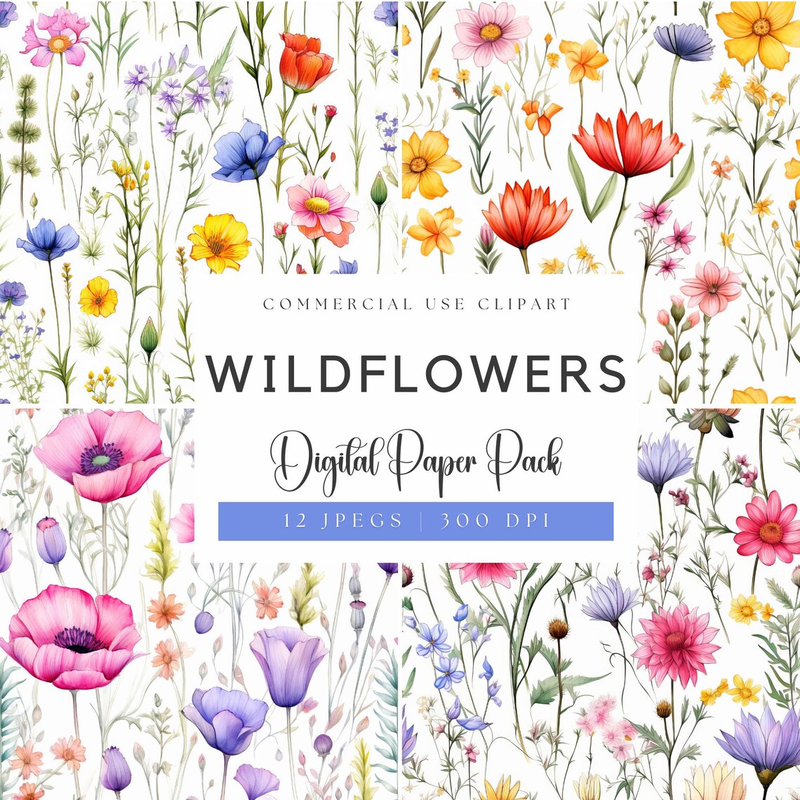 Watercolor Wildflowers Digital Papers: Floral Backgrounds (jpegs) - Etsy