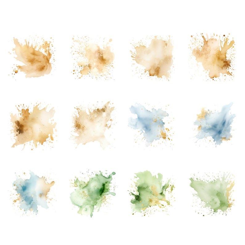Neutral Watercolor Splash Clipart: Transparent PNG Textures (commercial ...