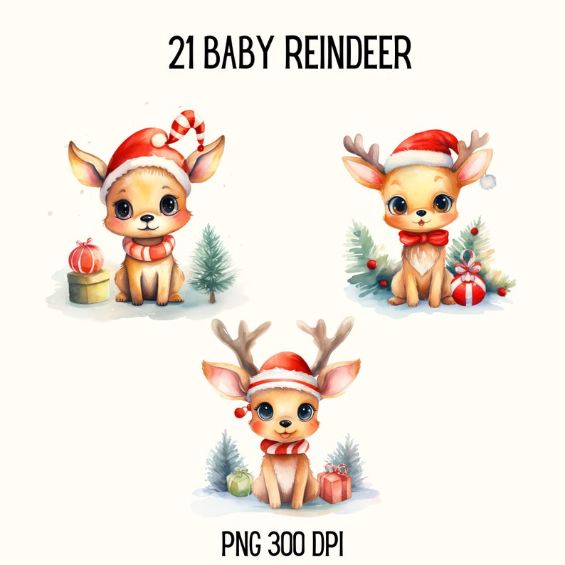 Cute Watercolor Christmas Reindeer Clipart Winter Holidays - Etsy