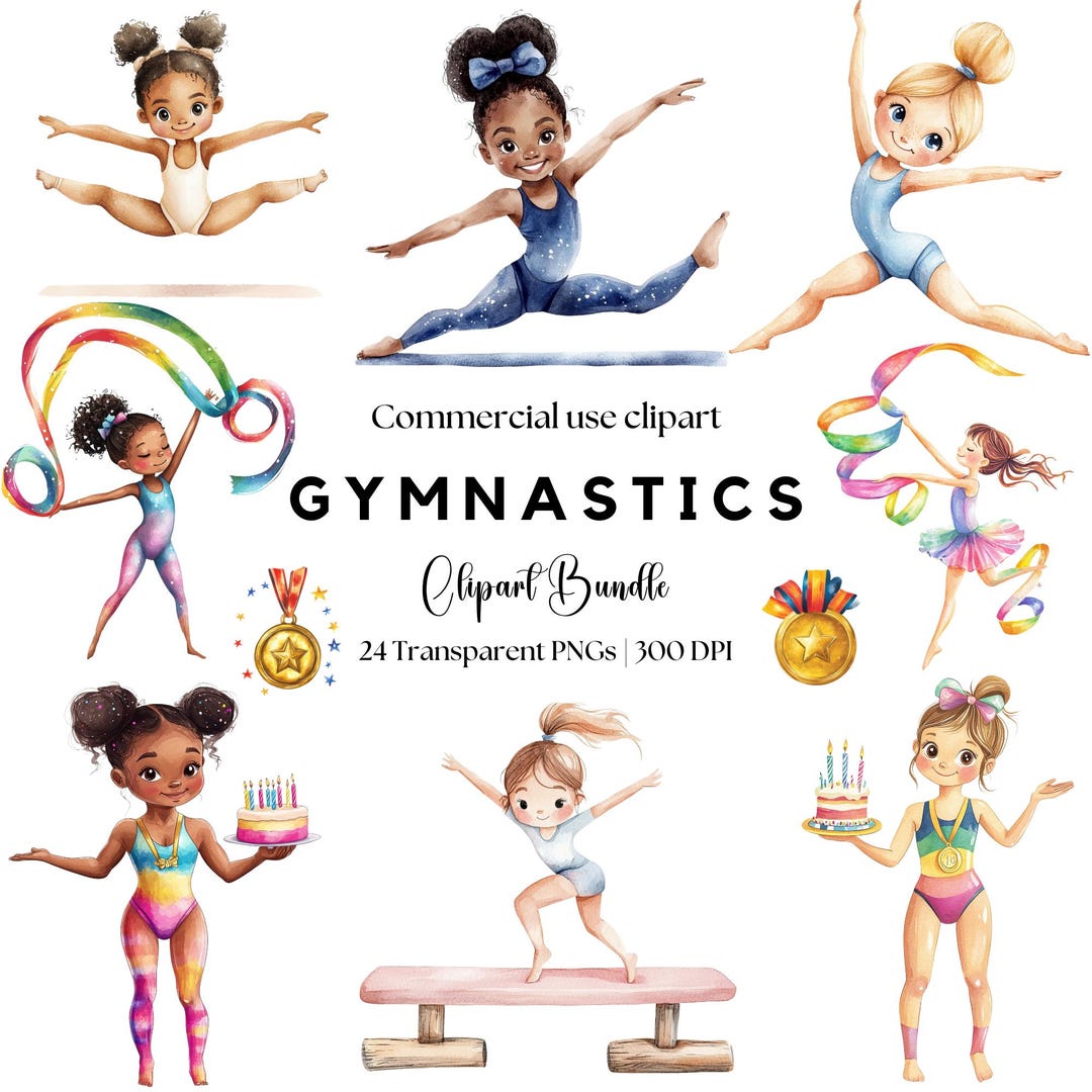 Cute Gymnastics Clipart | Gymnastics Girl | Gymnastics Birthday Invite ...