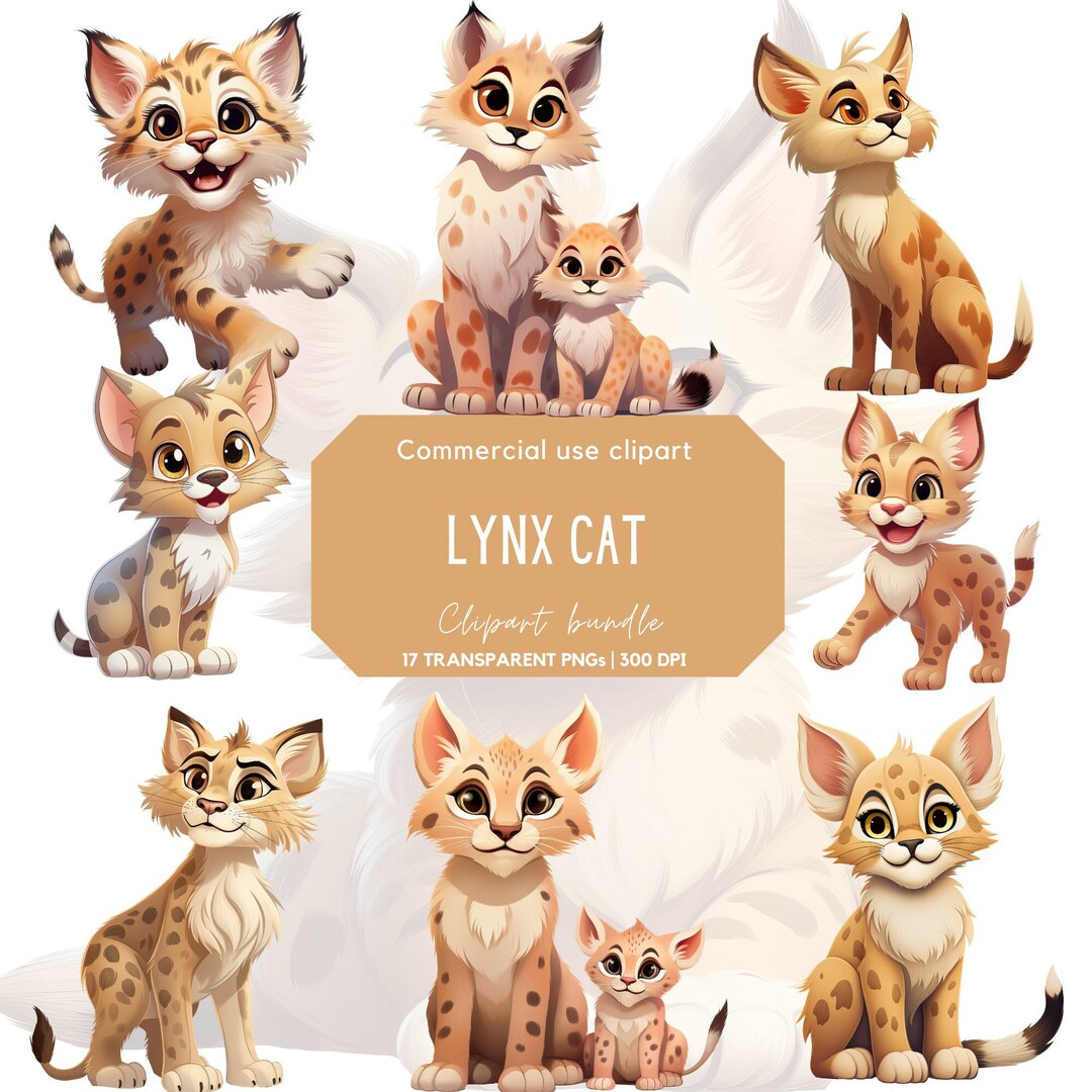 Cartoon Watercolor Lynx Clipart | Lynx Sublimation | Lynx Illustration ...