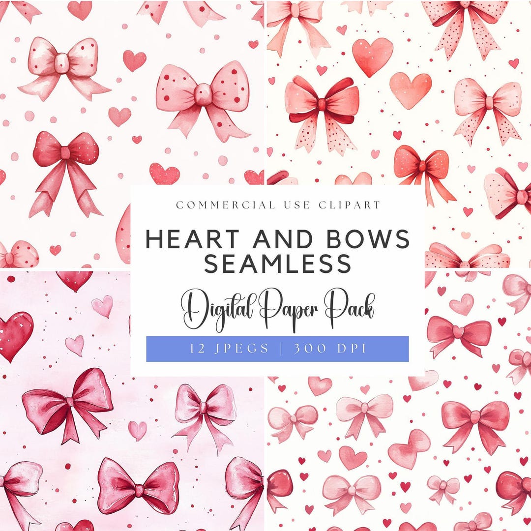 Hearts and Bows Seamless Pattern: Valentine Digital Paper (digital ...
