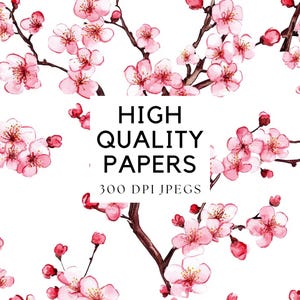 Watercolor Cherry Blossom Digital Papers: Spring Floral Backgrounds ...