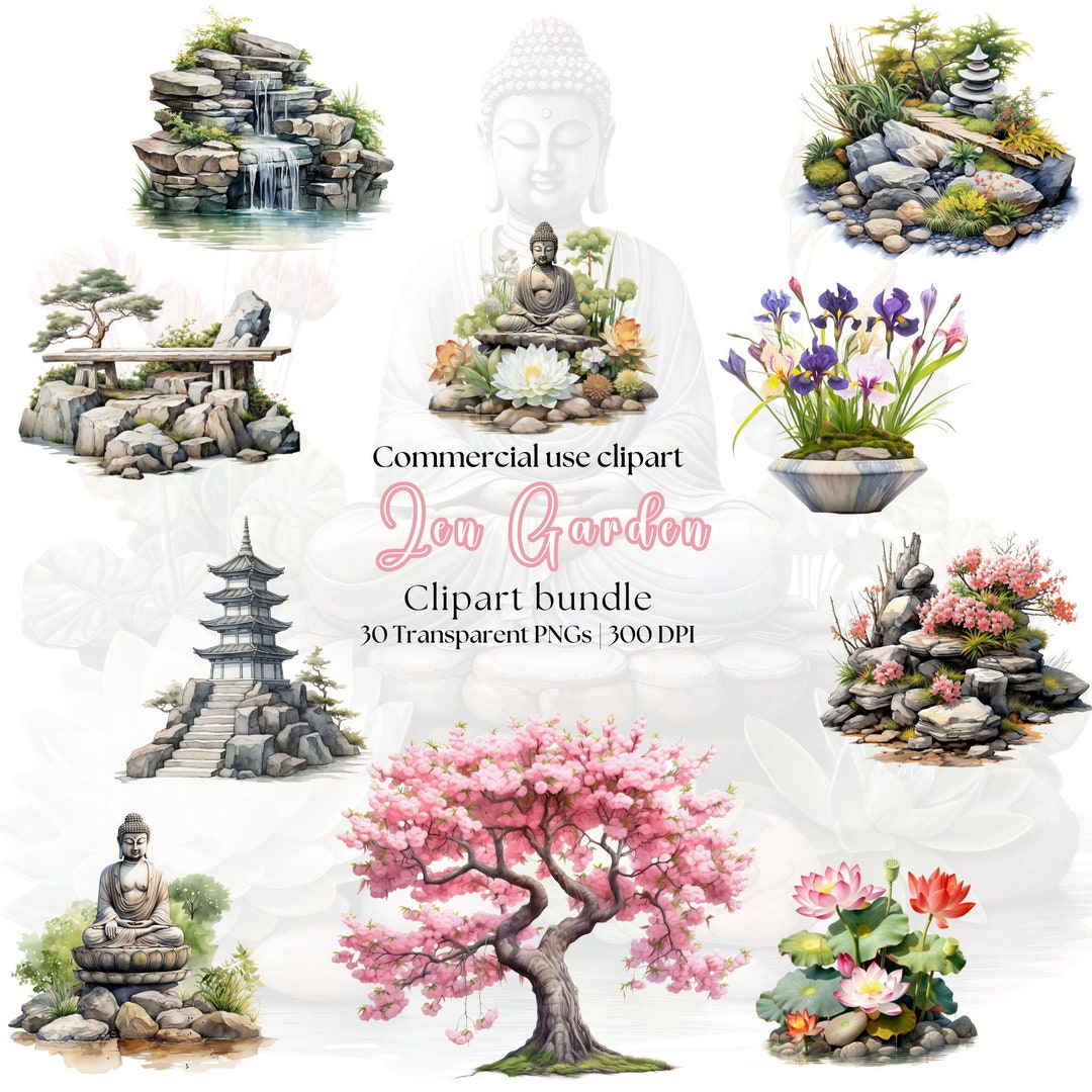 Watercolor Zen Garden Clipart | Japanese Garden Art | Zen Stones ...