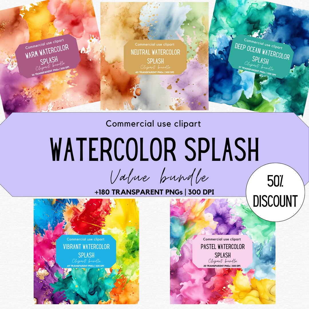 Watercolor Splatter Clipart Value Bundle | Brush Strokes | Paint Splash ...