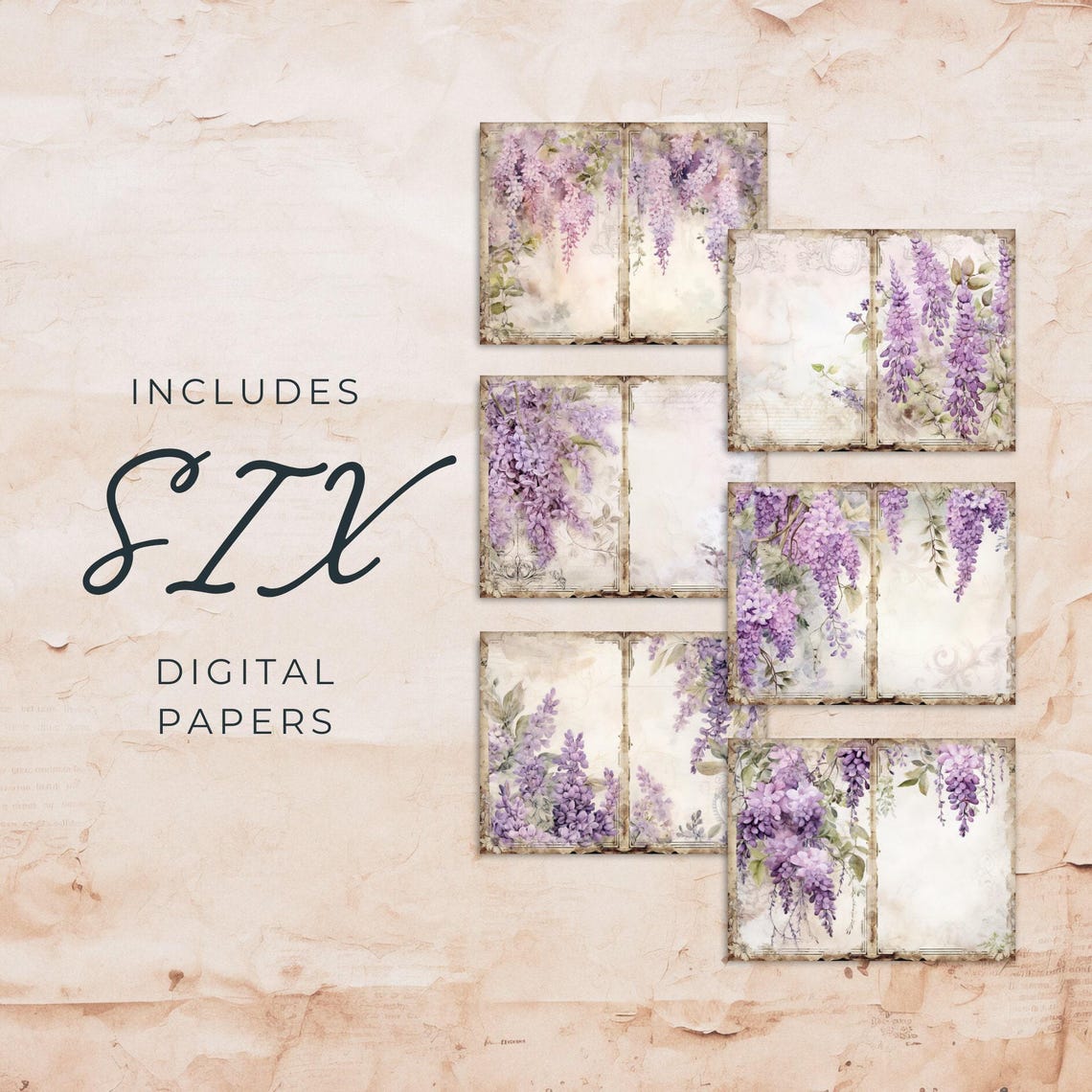 Wisteria Junk Journal Pages | Floral 6 Digital Journal Pages | Wisteria ...