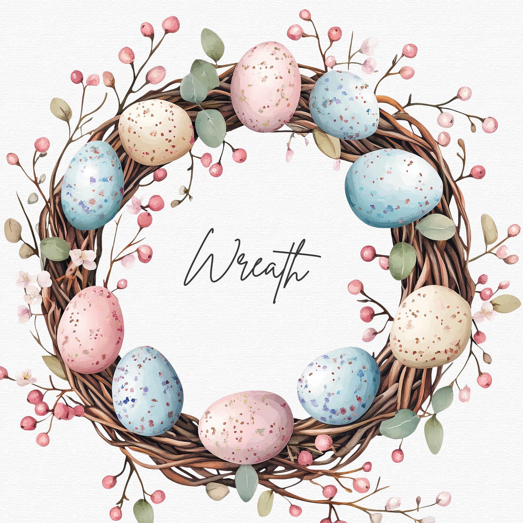 Watercolor Easter Egg Wreath Clipart: Floral Spring PNG (digital ...