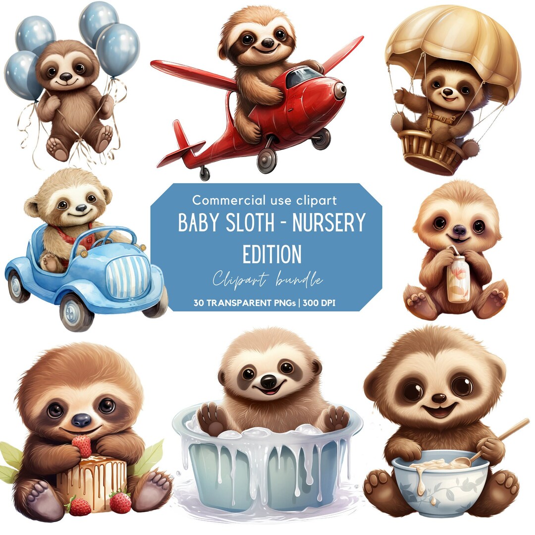 Watercolor Cute Baby Sloth - Nursery Decor Edition | Sloth Illustration ...