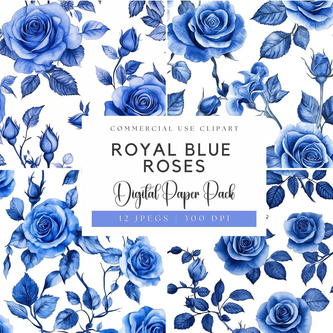 Royal Blue Rose Digital Paper: Watercolor Floral Backgrounds (JPEG) - Etsy