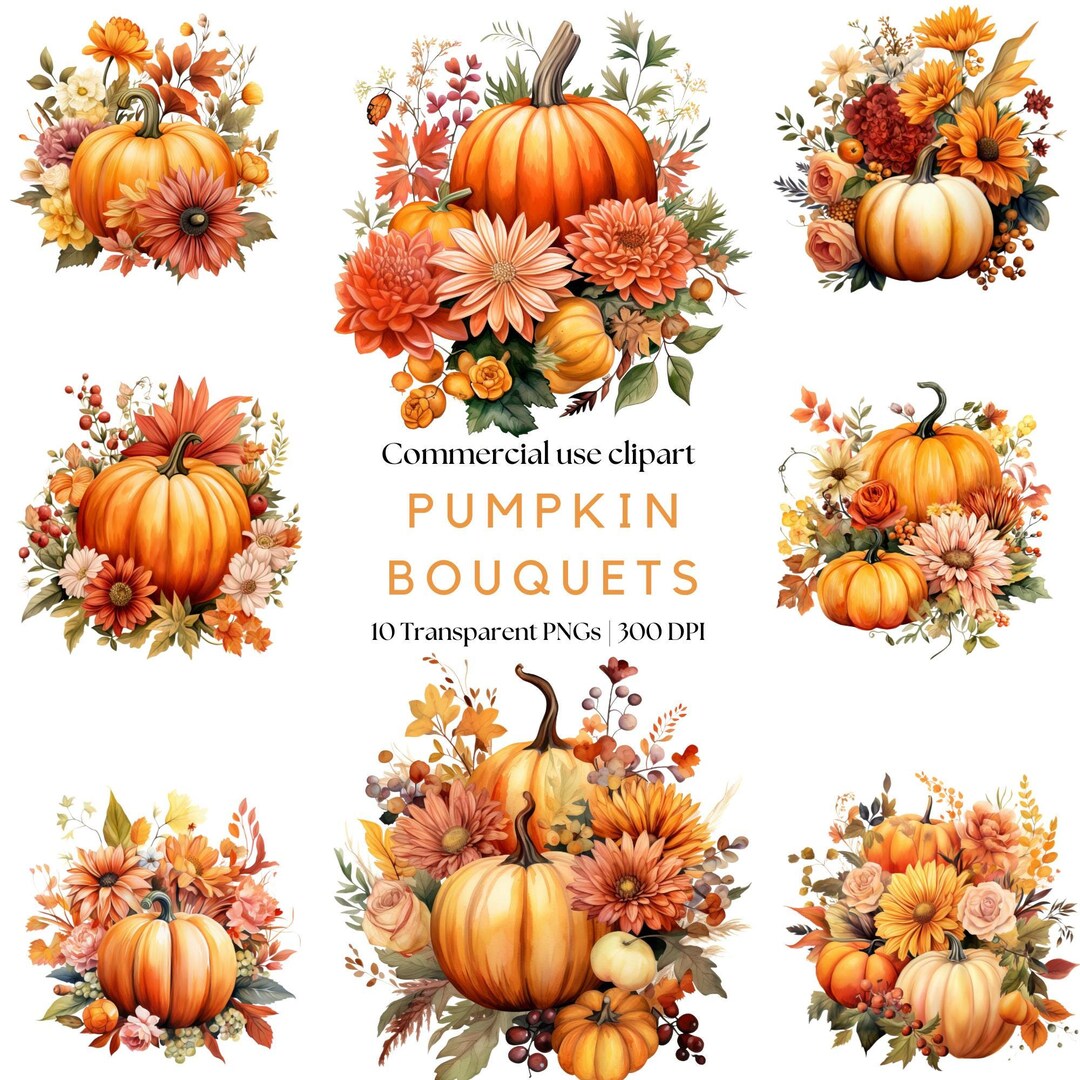Watercolor Pumpkin Bouquet Clipart Thanksgiving Clipart Pumpkin With ...