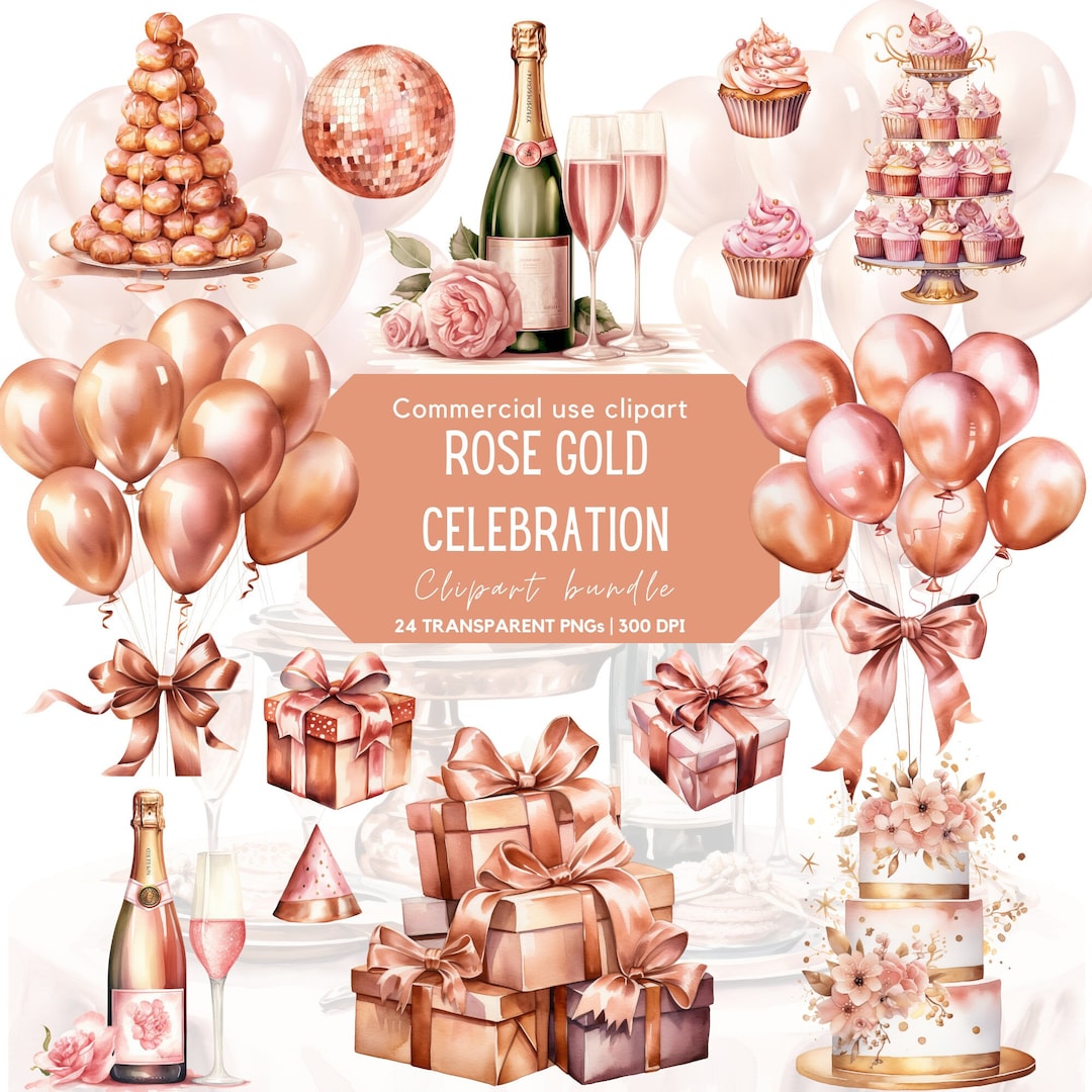 Rose Gold Celebration Clipart | Rose Gold Balloons | Rose Gold Glitter ...
