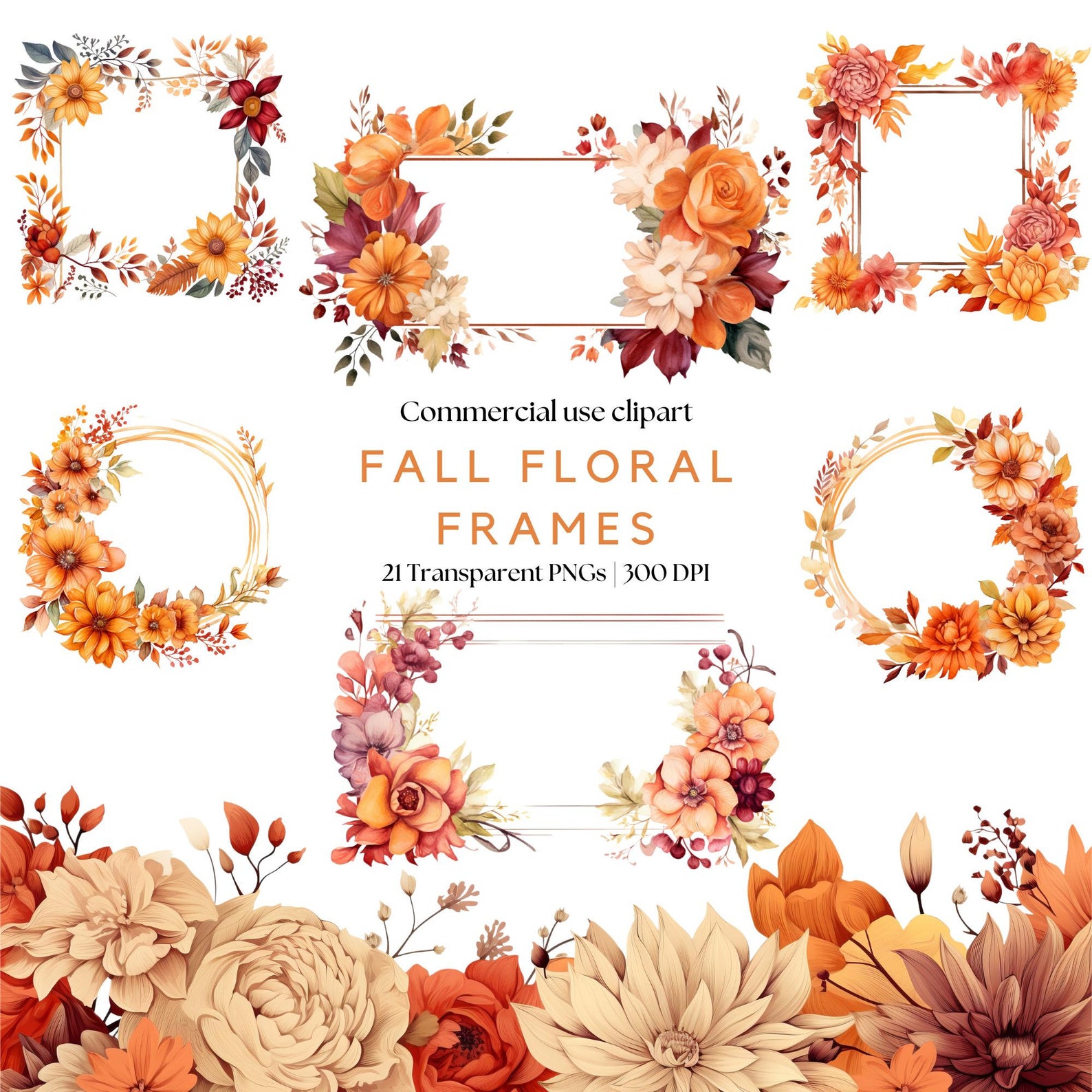 Watercolor Fall Floral Frame Clipart Autumn Border Autumn Leaves ...