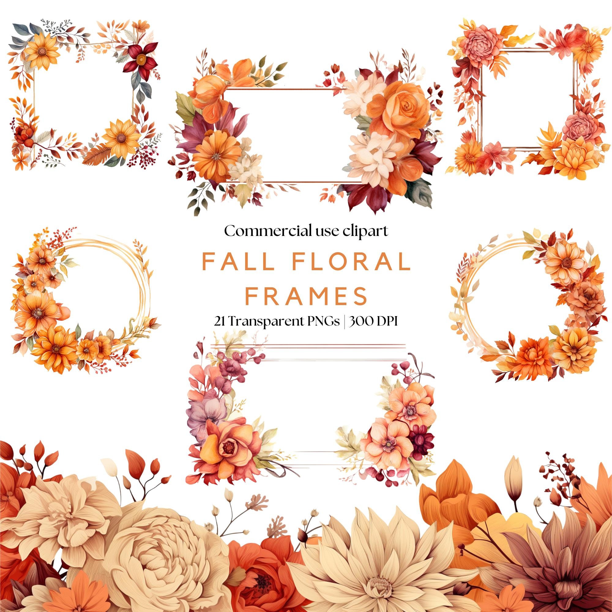 Watercolor Fall Floral Frame Clipart Autumn Border Autumn Leaves ...