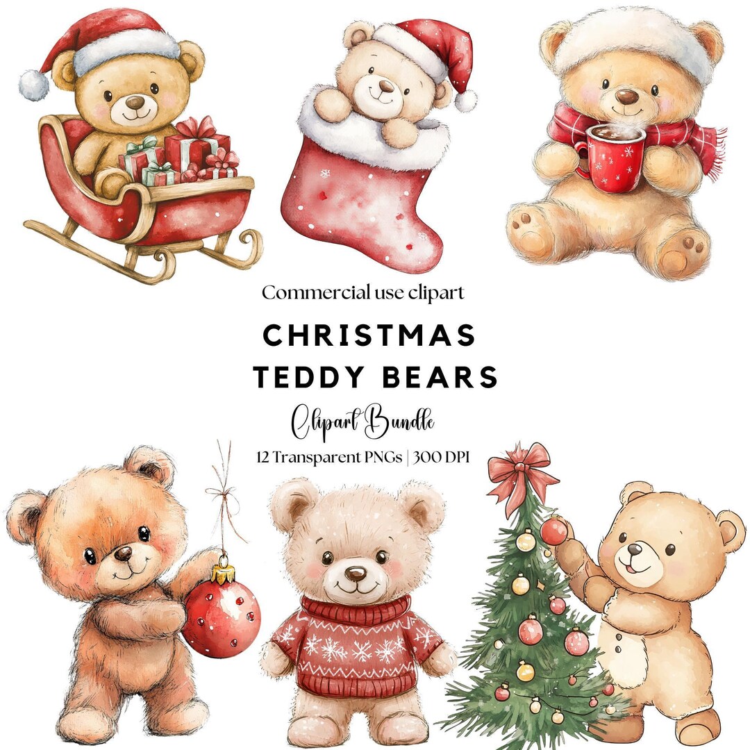 Christmas Teddy Bear Clipart | Christmas Teddy Png | Christmas Animal ...