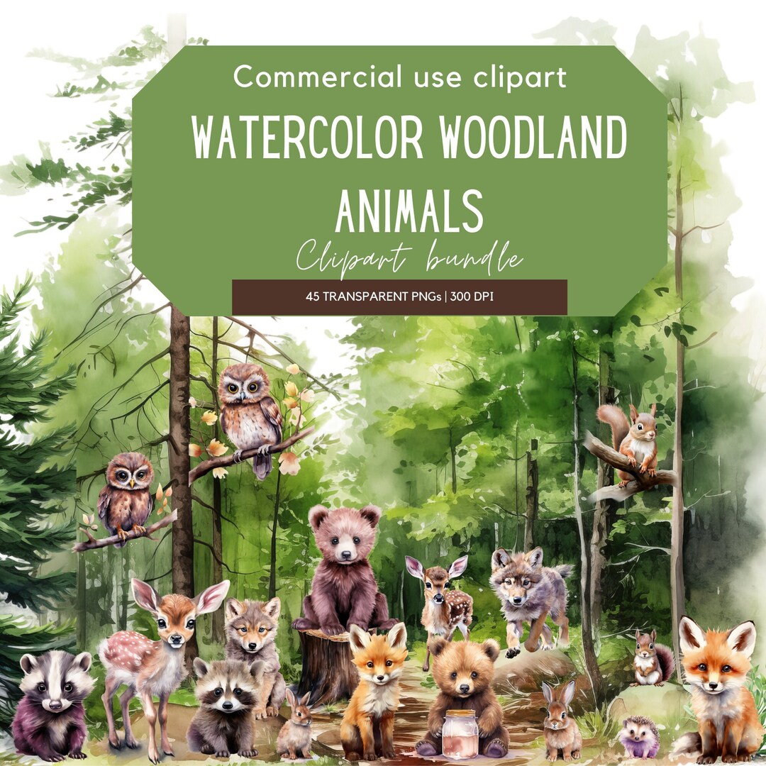 Watercolor Woodland Animals Clipart | Baby Shower Clipart | Animal ...