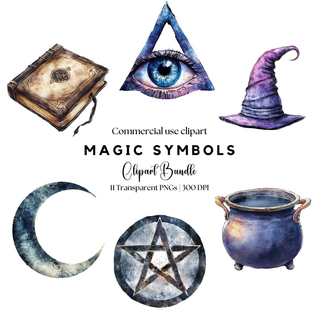 Witchy Symbols Clipart | Magic Symbol | Pentagram | Crescent Moon ...