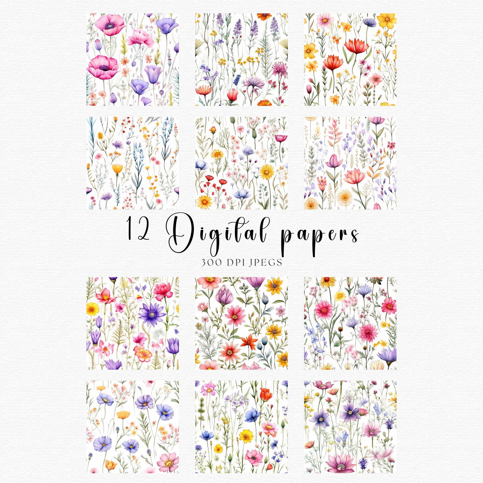 Watercolor Wildflowers Digital Papers: Floral Backgrounds (jpegs) - Etsy