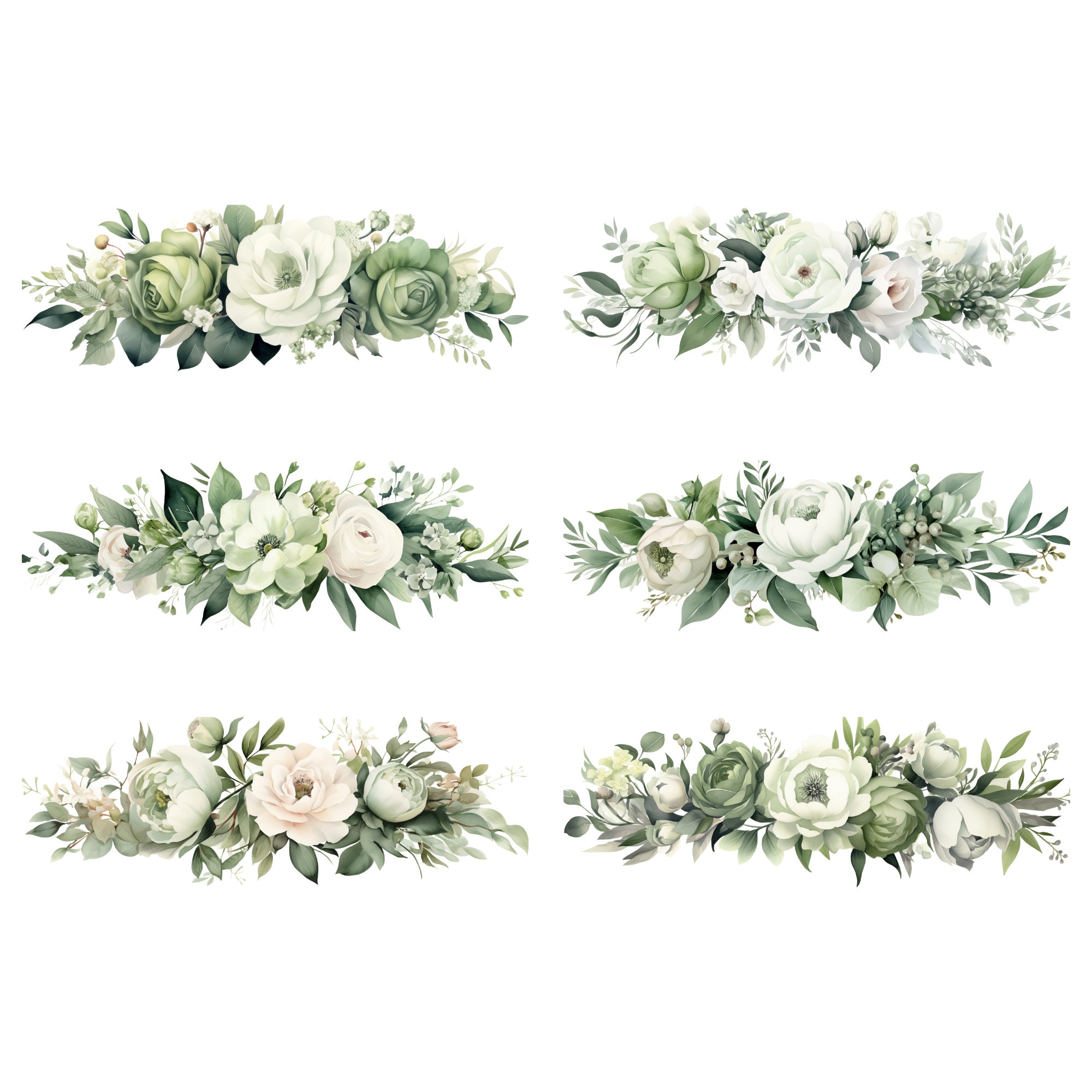 Watercolor Sage Green Floral Clipart Greenery Botanical Sage Green ...