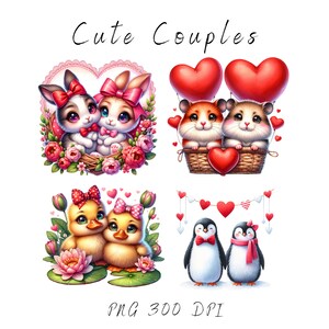 Valentines Animal Couples Clipart Cute Animal Romantic Valentines Day ...