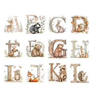 Watercolor Woodland Animals Alphabet Clipart: Nursery Decor (PNG) - Etsy