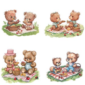 Watercolor Teddy Bears Picnic Clipart | Cute Teddy | Cute Teddy Bears ...